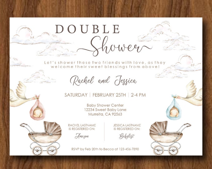 Double Baby Shower Invitation, 2 Coworker Baby Shower Invite, Stork ...