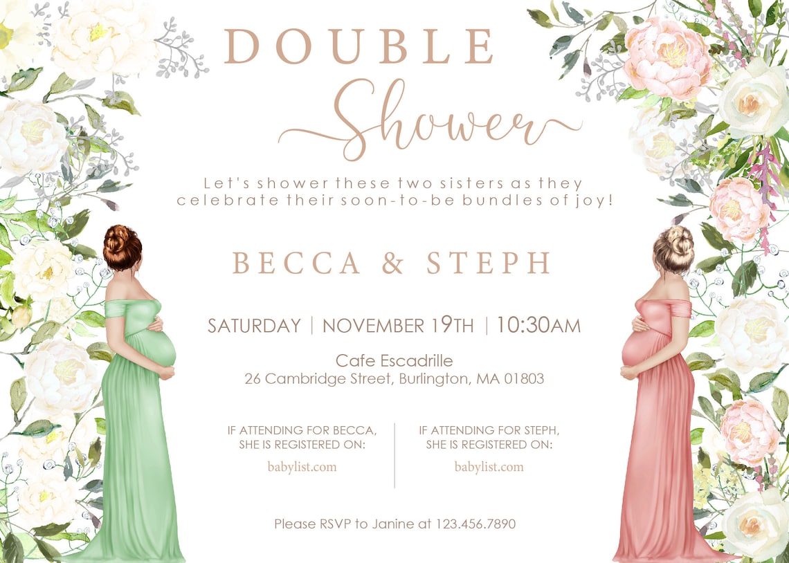 Double Baby Shower Invite, Personalized, Custom Made, Duo Baby Sprinkle ...