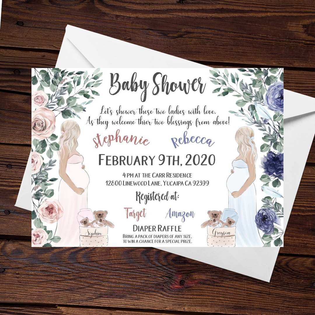 Double Shower Invitation, Joint Baby Shower, Brunch and Bellies, Duo ...