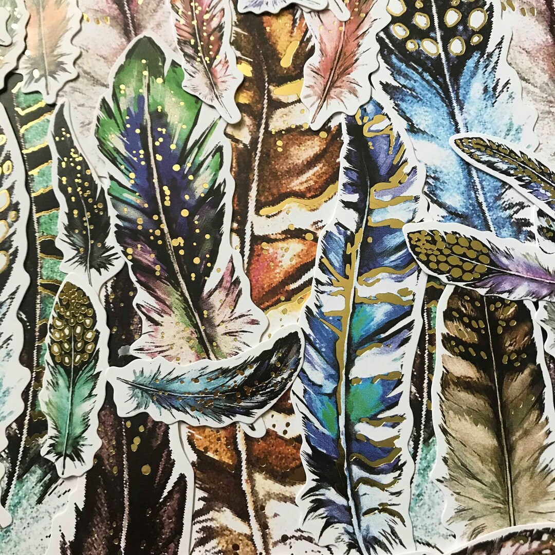 25 Pieces Assorted Paper Feathers / Die Cut With Gold Accents / Card ...