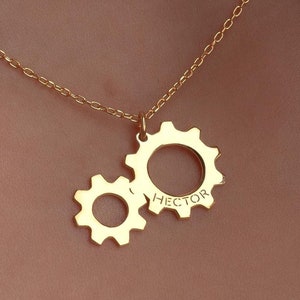 14K Solid Gold Engineer Gear Necklace, Steampunk Jewelry, Mechanical ...