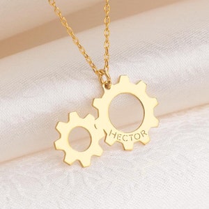 14K Solid Gold Engineer Gear Necklace, Steampunk Jewelry, Mechanical ...