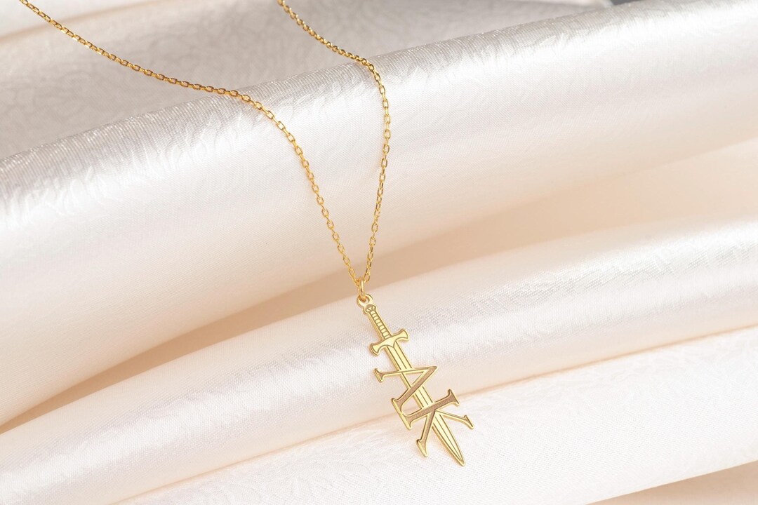 14K Solid Gold Custom Sword Necklace, Couple Jewelry, Gift for Her ...