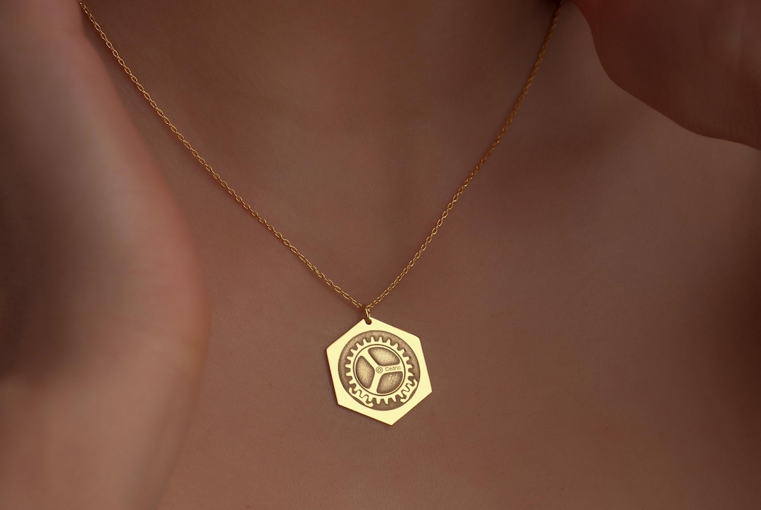 14K Solid Gold Engineer Steampunk Necklace, Custom Gear Jewelry ...