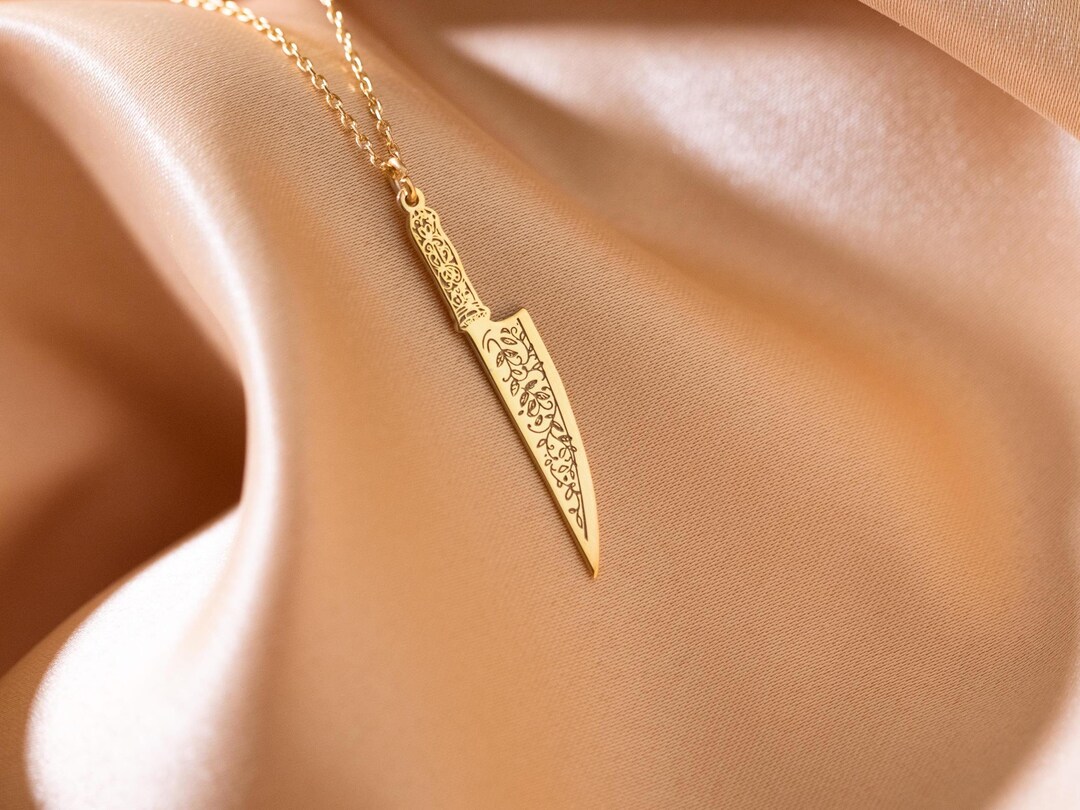 14K Solid Gold Knife Necklace for Women, Sword Necklace Personalized ...