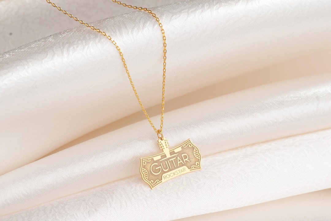 14K Solid Gold Custom Guitar Necklace, Musician Gift, Guitarist Pendant ...