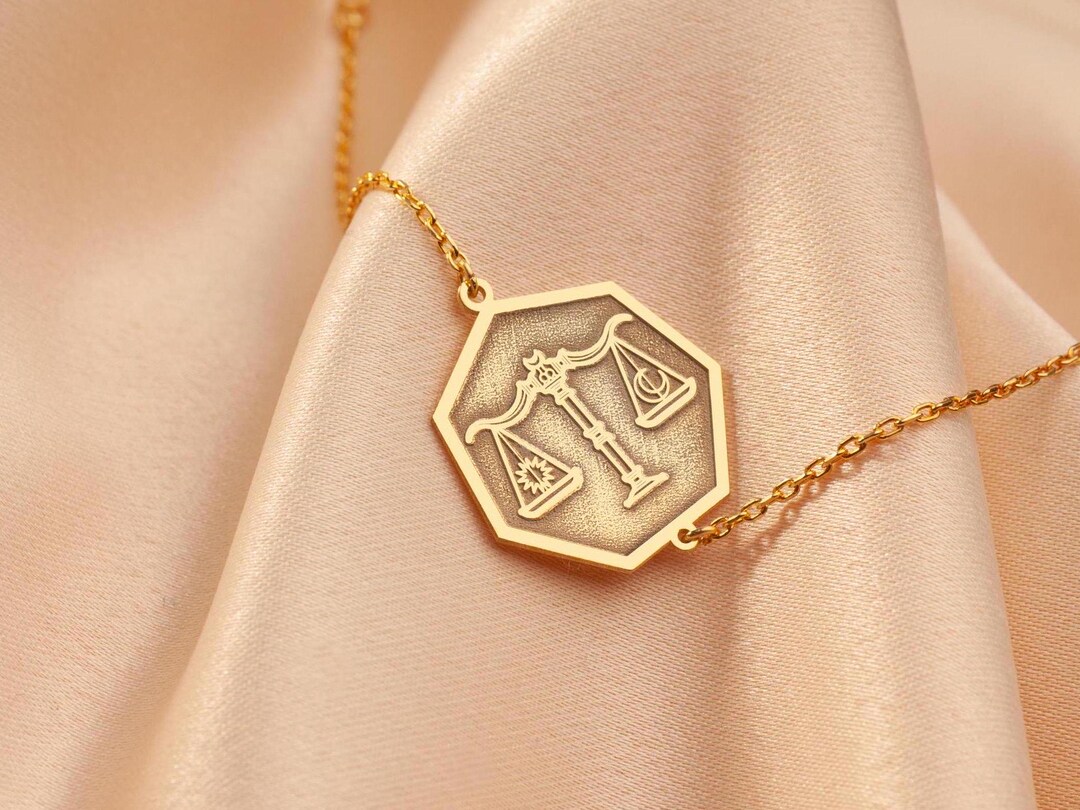 14K Solid Gold Scales of Justice Bracelet, Personalized Libra Zodiac ...