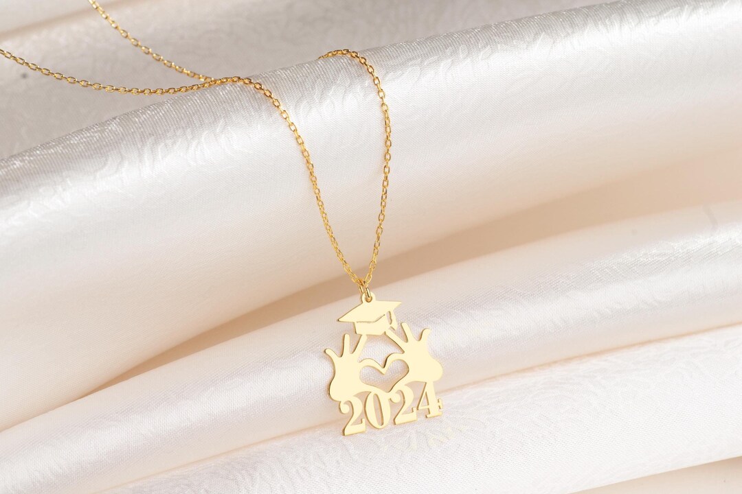 14K Solid Gold Graduation Year Gift, Personalized Jewelry, High School ...