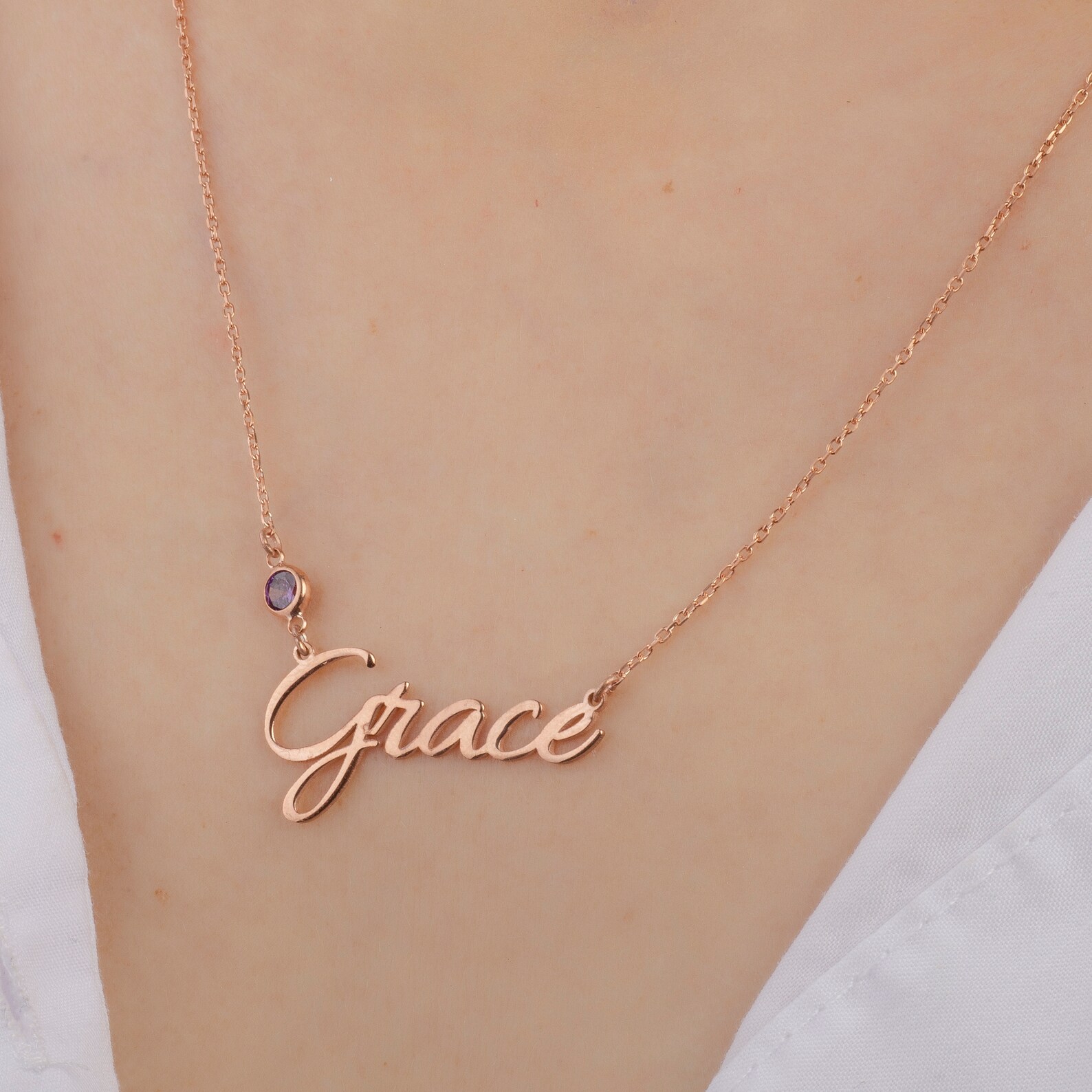 Birthstone Name Necklace Custom Name Necklace With - Etsy