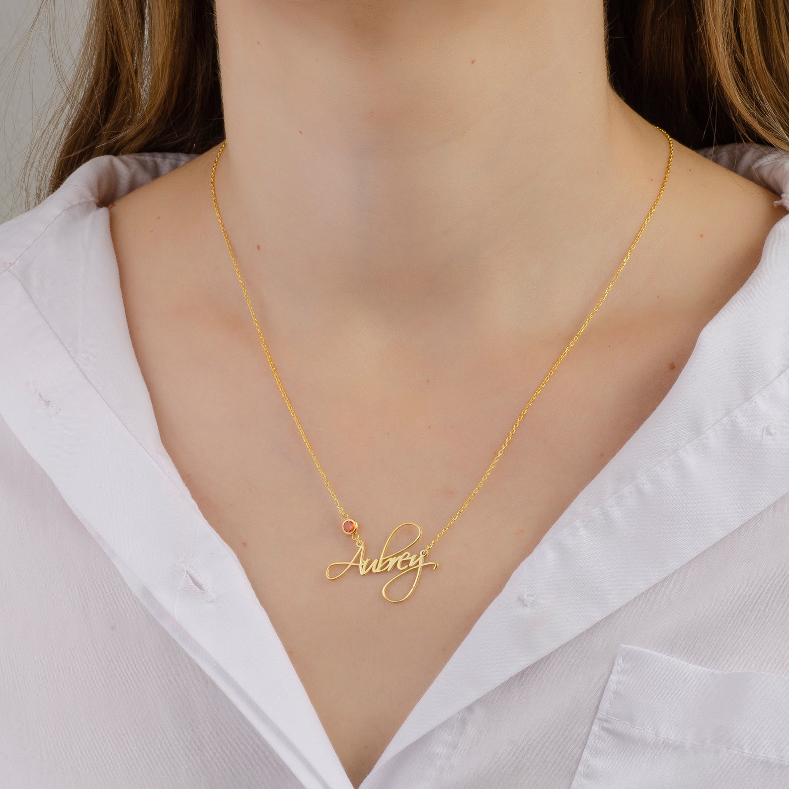 Birthstone Name Necklace Custom Name Necklace With - Etsy