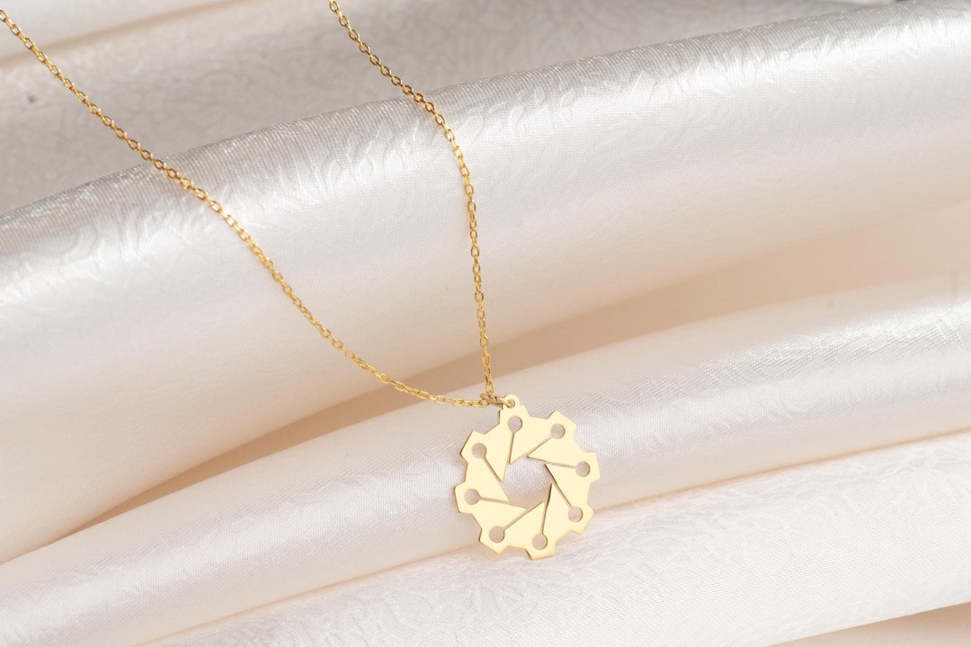 14K Solid Gold Gear Steampunk Necklace, Engineer Jewelry, Graduation ...