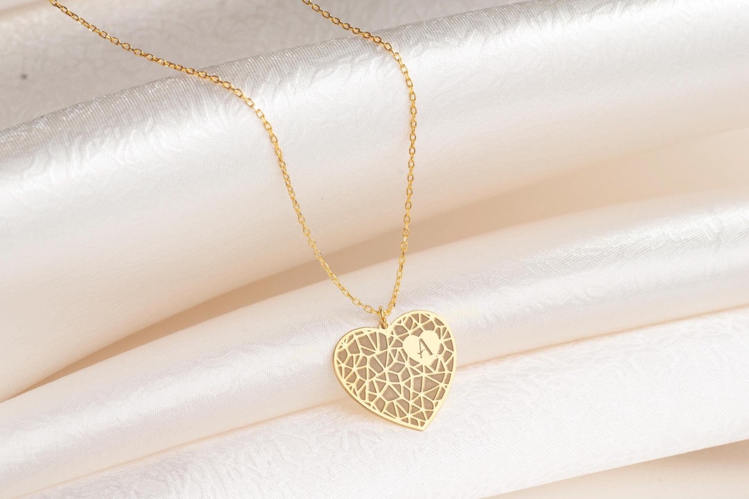14K Solid Gold Origami Heart Necklace, Anniversary Gift, Love Jewelry ...