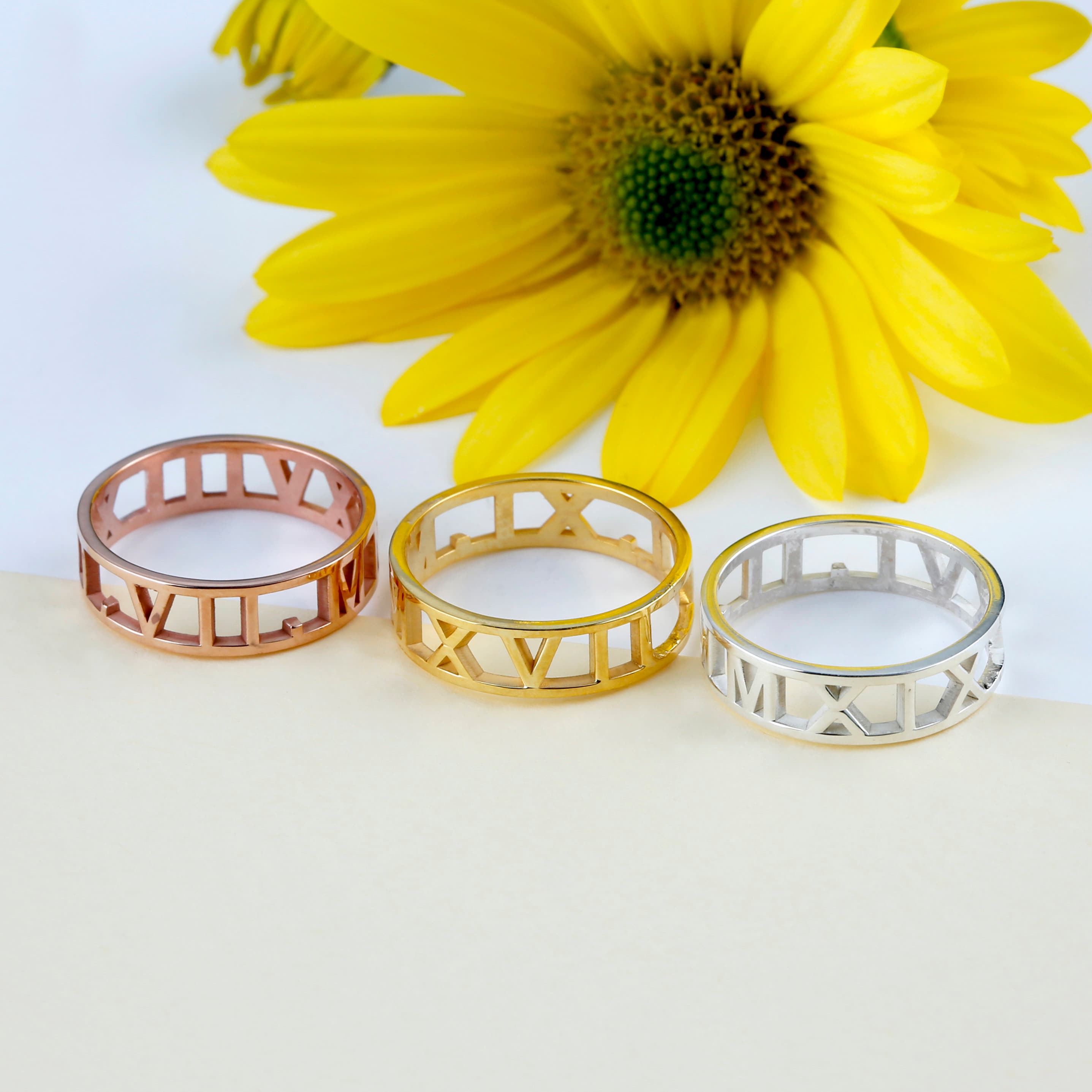 Modern Name Ring Roman Numerals Ring Custom Date Ring - Etsy