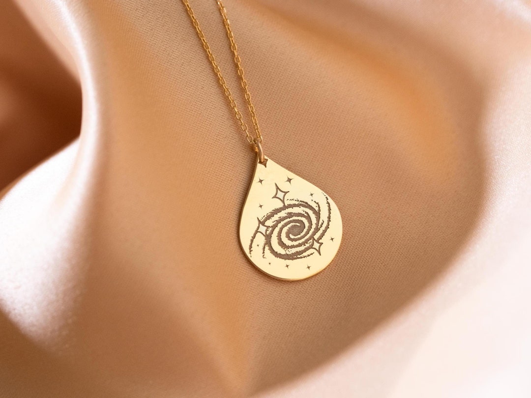 14K Solid Gold Galaxy Necklace, Personalized Space Pendant, Universe Jewelry, Nebula Charm ...
