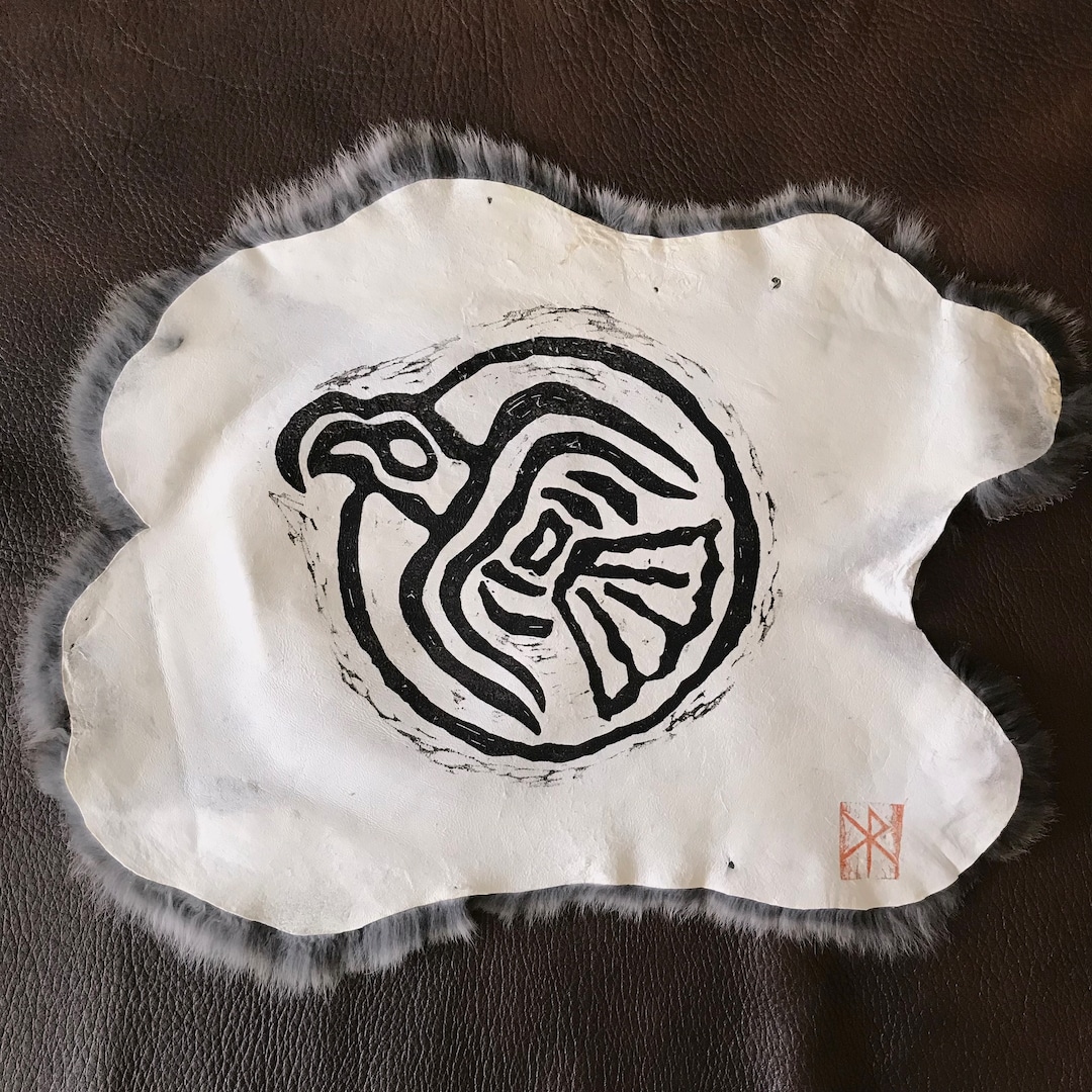 Ritual Altar Cloth, Viking Raven, Block Printed Rabbit Hide. - Etsy