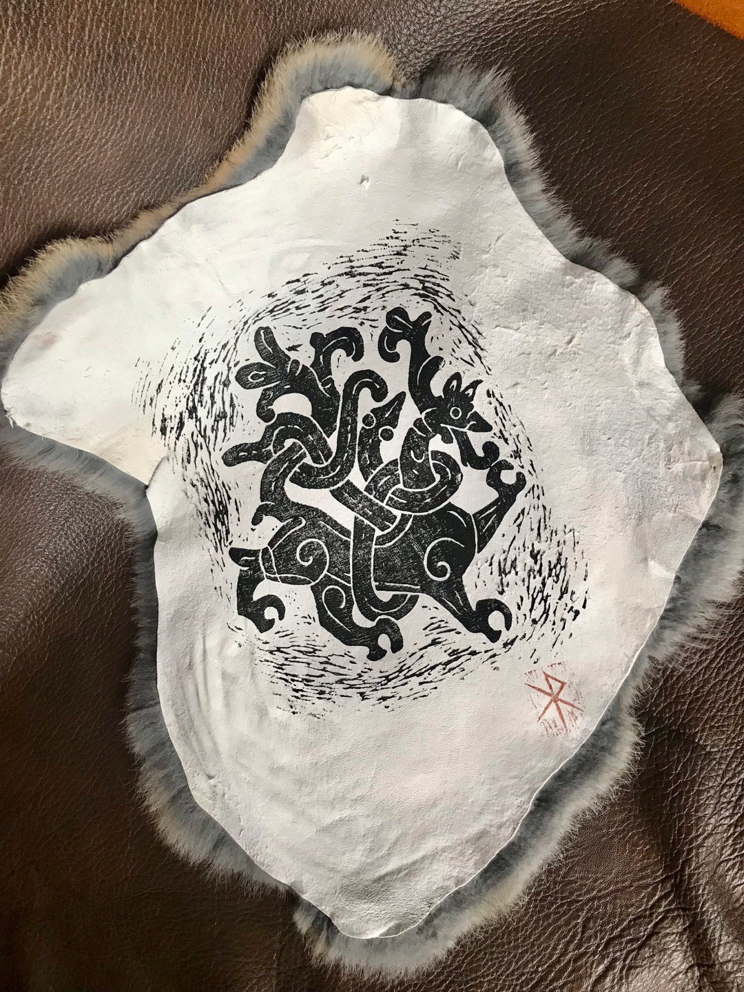 Jelling Runestone, Ritual Altar Cloth, Block Printed Rabbit Hide. - Etsy