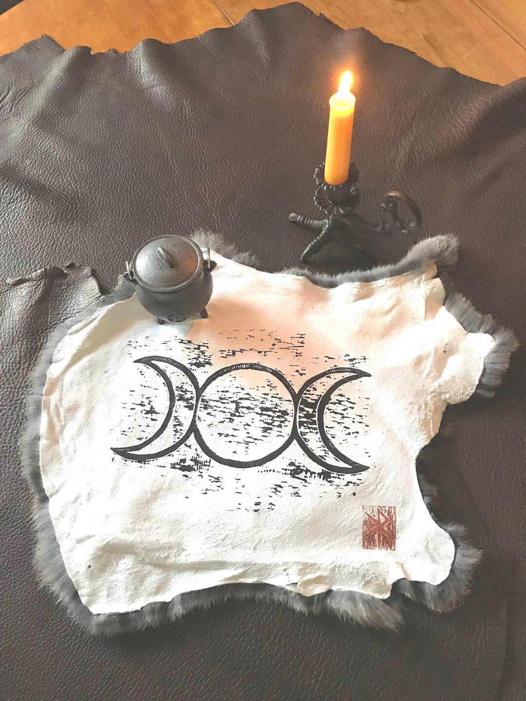 Wiccan Pagan Triple Goddess, Block Printed Rabbit Hide Altar Cloth. - Etsy