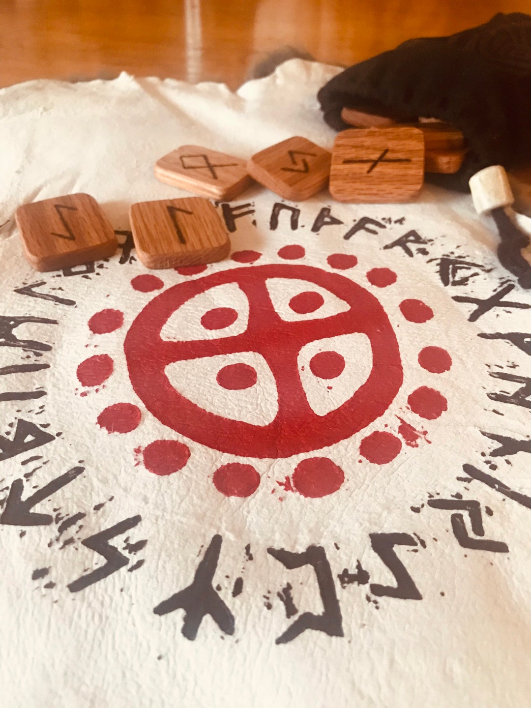 Ritual Altar Cloth, Elder Futhark, Solar Cross, Block Printed Rabbit ...