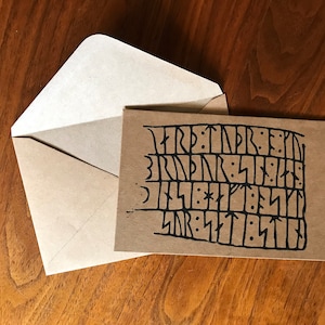 Block Printed Viking Age Runestone Art Blank Greeting Card With ...