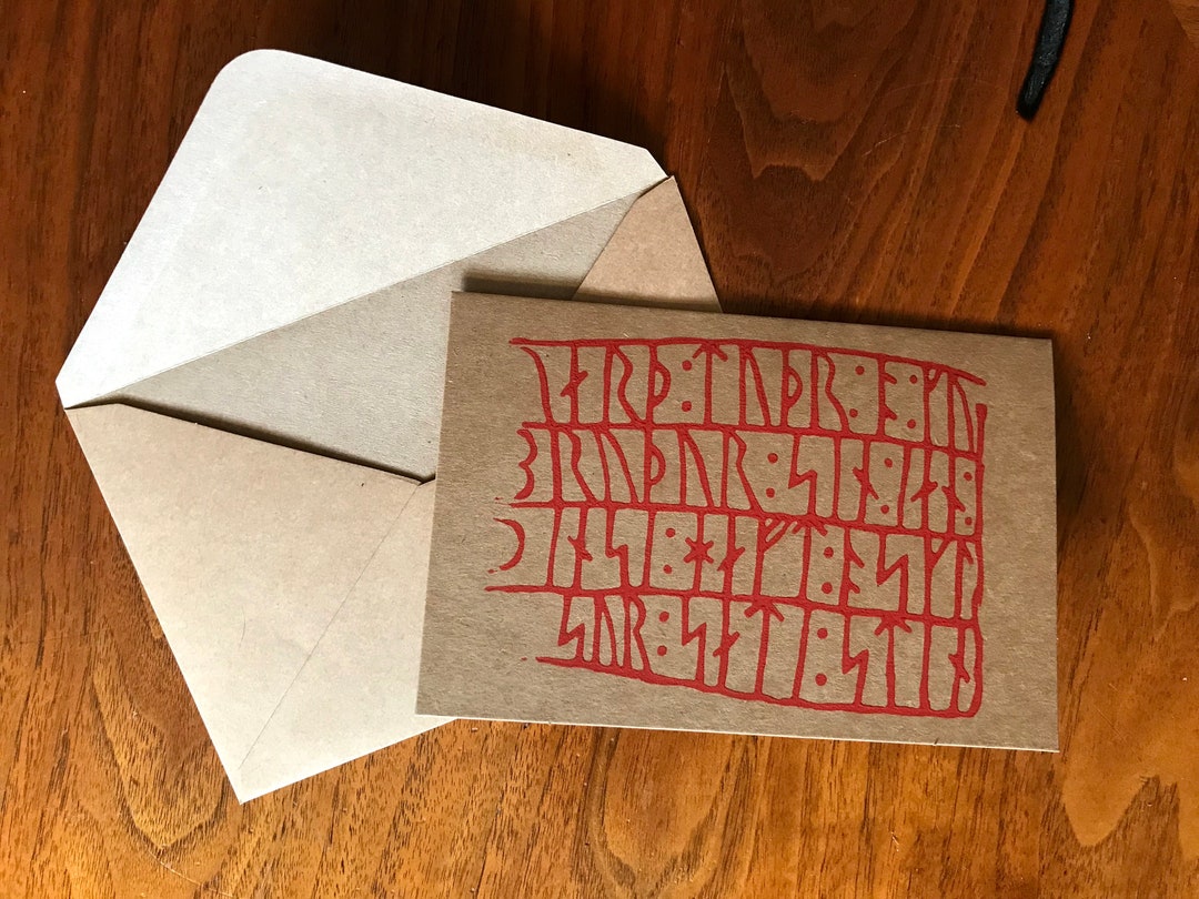 Block Printed Viking Age Runestone Art Blank Greeting Card With ...