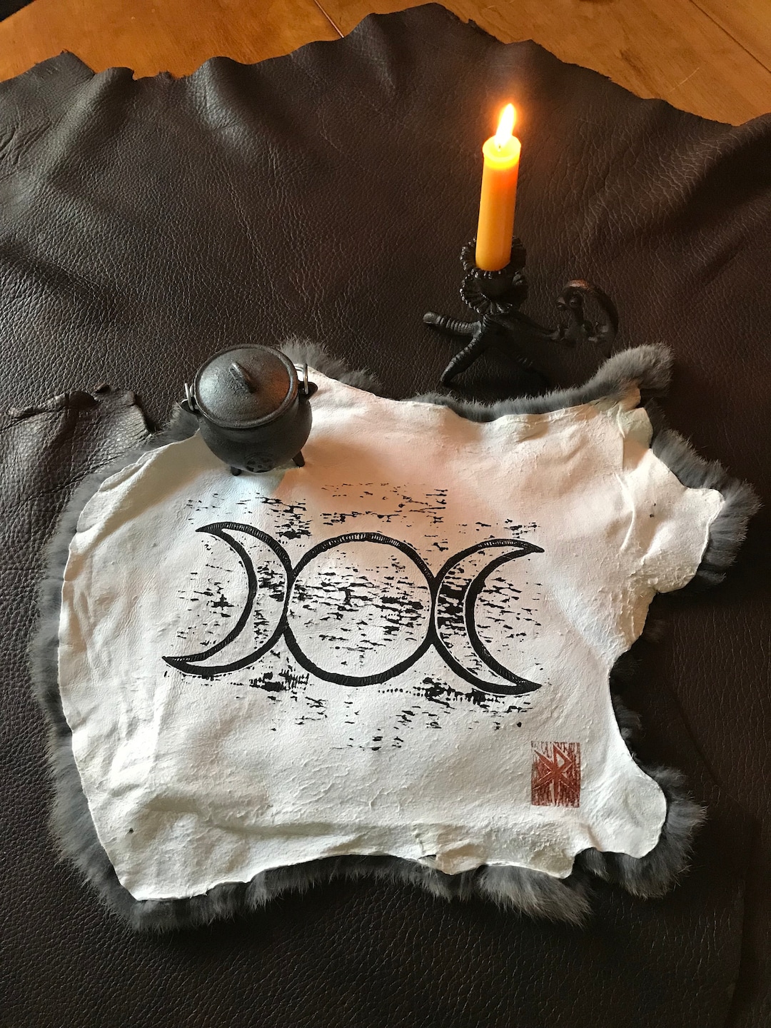 Ritual Altar Cloth Wiccan Pagan Triple Goddess Ritual Rabbit Hide Alter ...