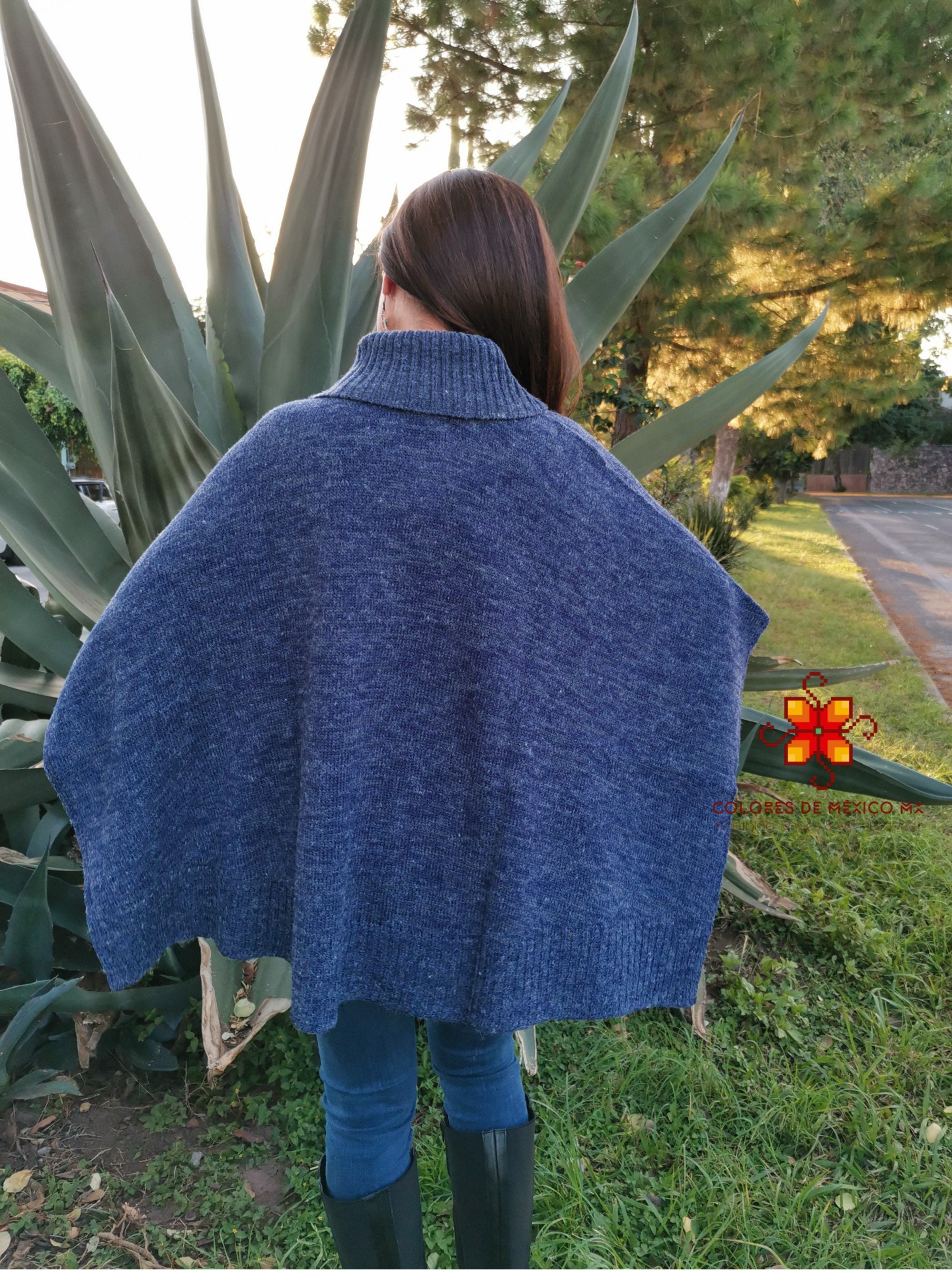 Mexican Poncho High Neck Mexican Cape Color Blue for the - Etsy