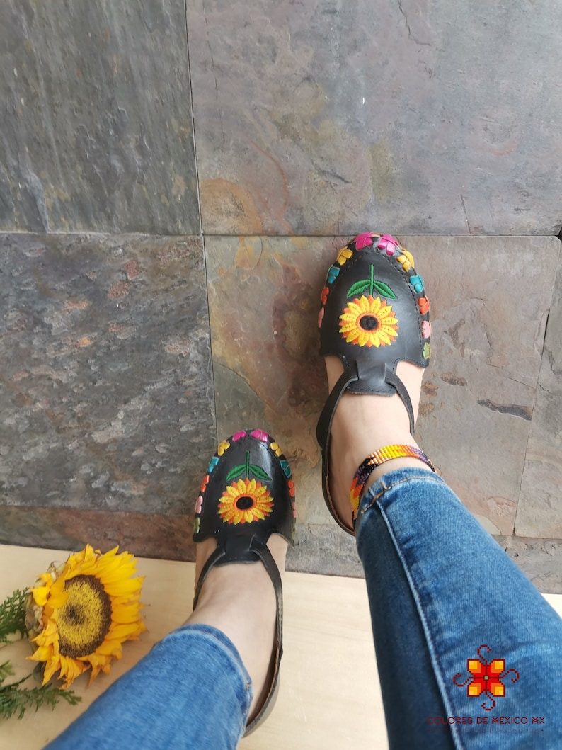 Sunflower Huarache Sandal Platform Heel, Huarache Sandals - Embroidered ...