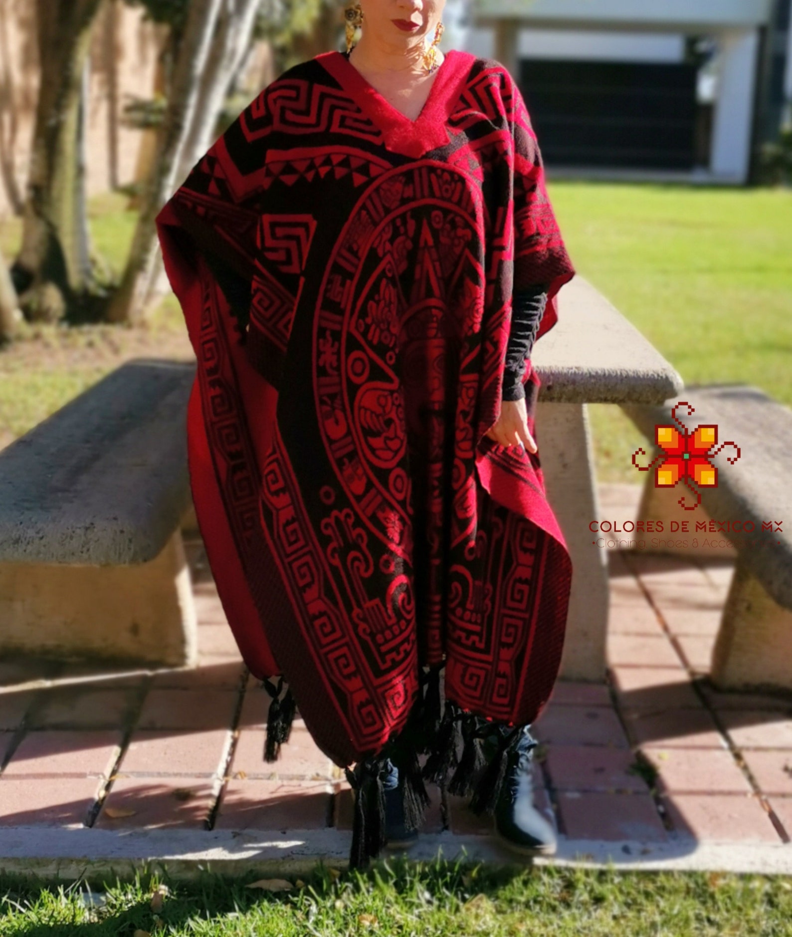 Mexican Shawl Poncho Wrap for Winter Rebozo Color Red and - Etsy