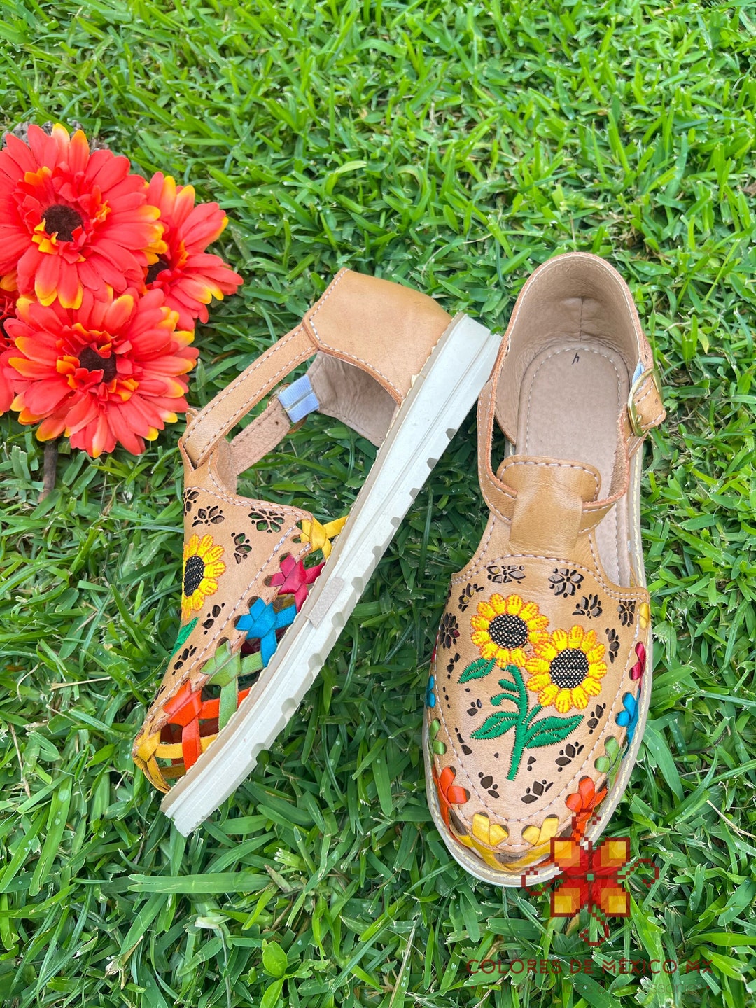 Huarache Sandals, Flower Sandals, Mexican Sandals, Leather Sandals for ...