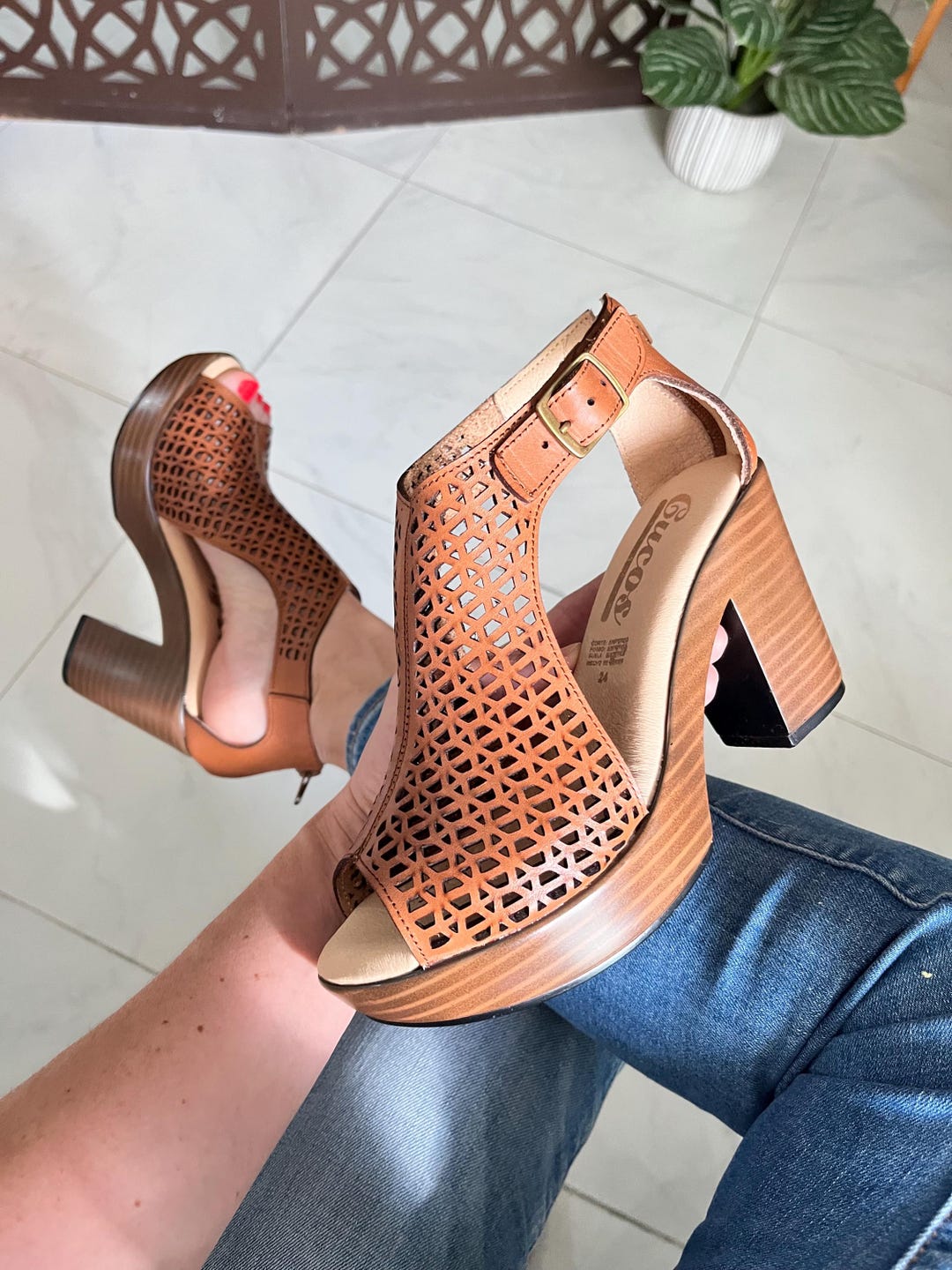 Mexican Leather Shoes, Peep Toe Heeled Sandals, Platform Shoes Womens ...