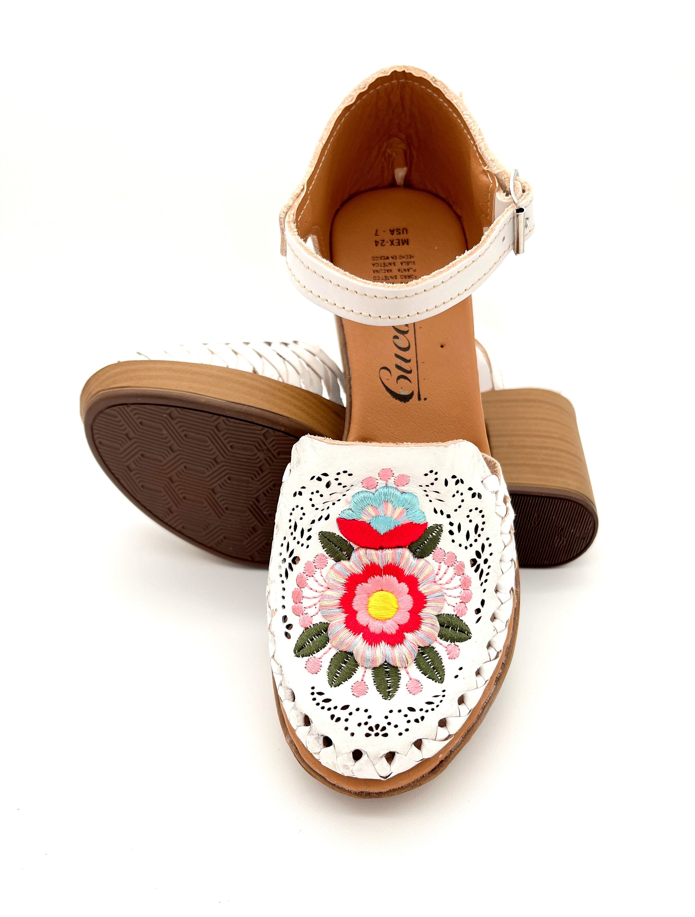 Mexican Leather Shoes With 3D Embroidered Flowers With Heels and Ankle ...