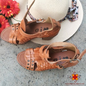 Huarache Sandals, Leather Sandals Platform Heel - Mexican Boho Brown ...