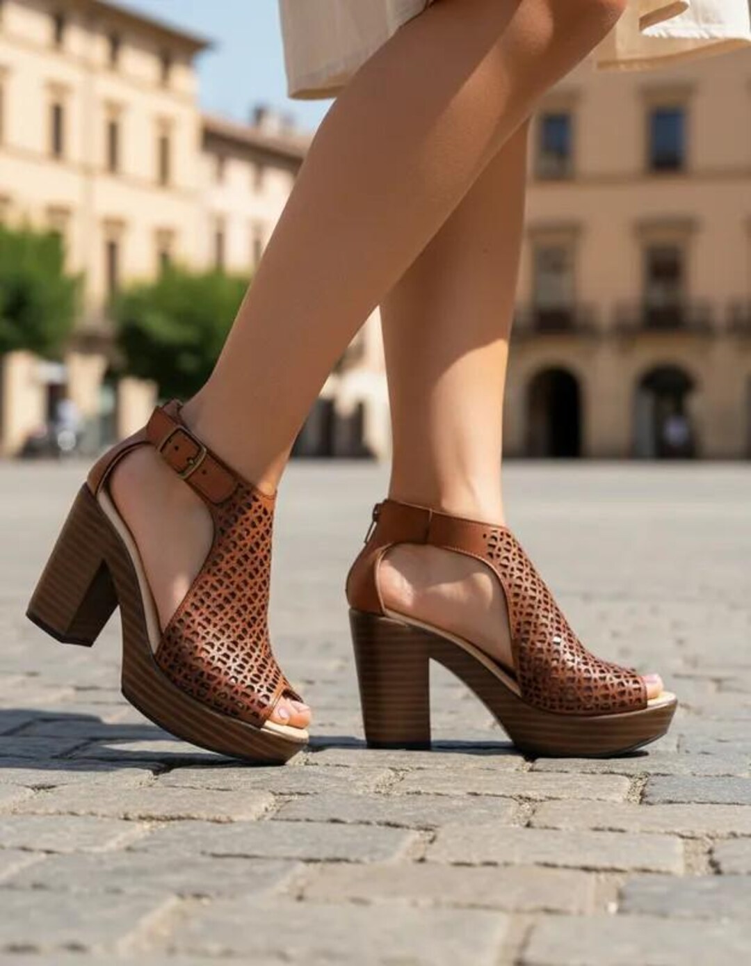 Mexican Leather Shoes, Peep Toe Heeled Sandals, Platform Shoes Womens ...