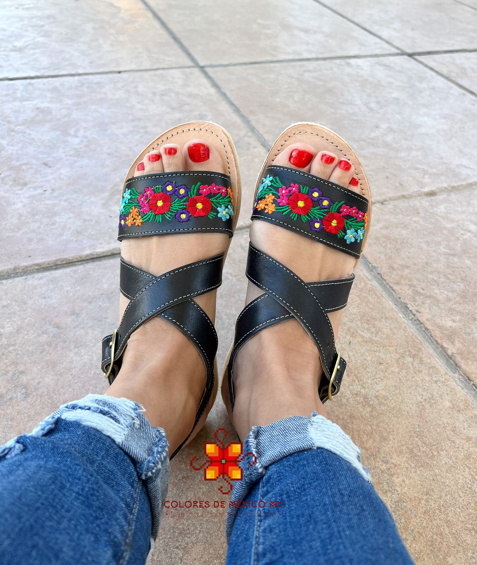 Huarache Sandal Mexican Sandals Embroidery Flowers Leather - Etsy