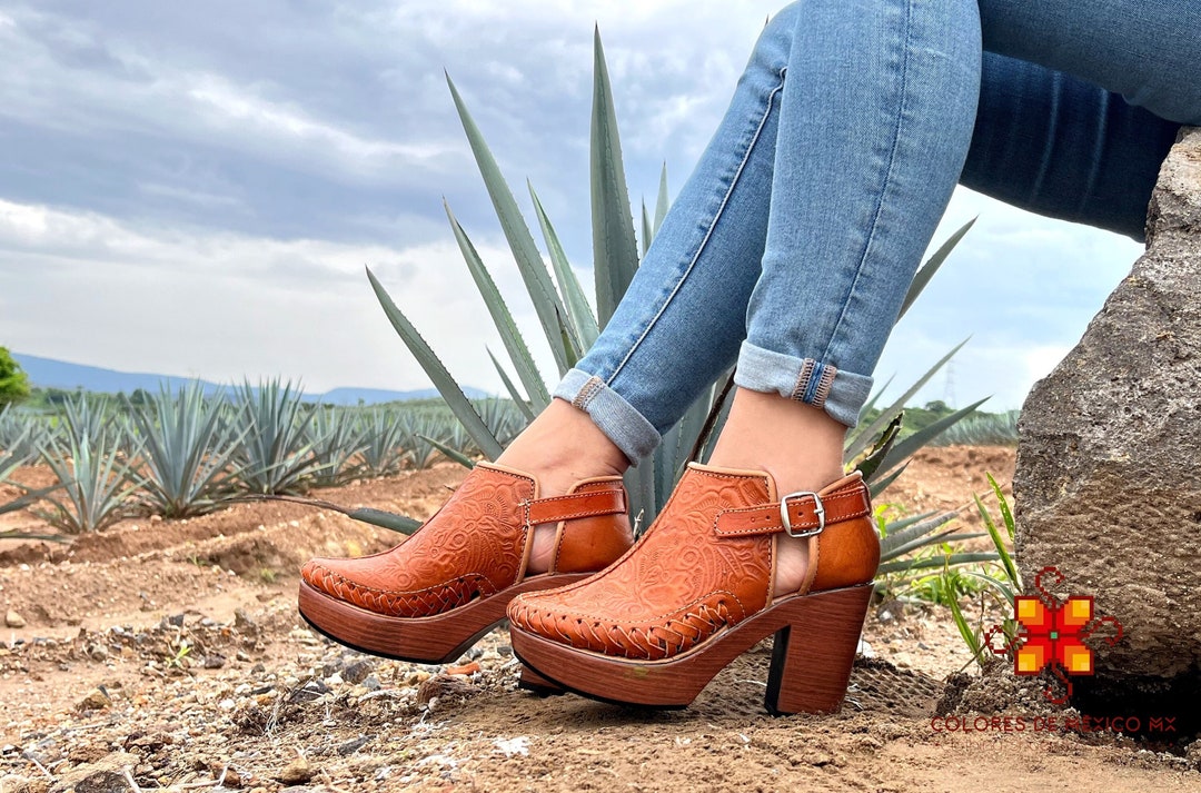 Leather Boots Platform Heel Mexican Ankle Boots Womens Boots Handmade ...