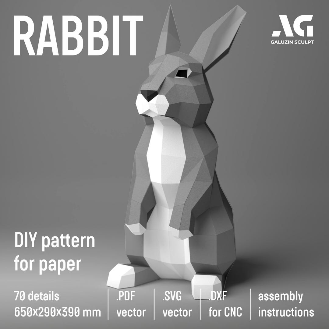 Standing Rabbit, 3D, Rabbit, Papercraft, Low Polygon, DIY Origami ...
