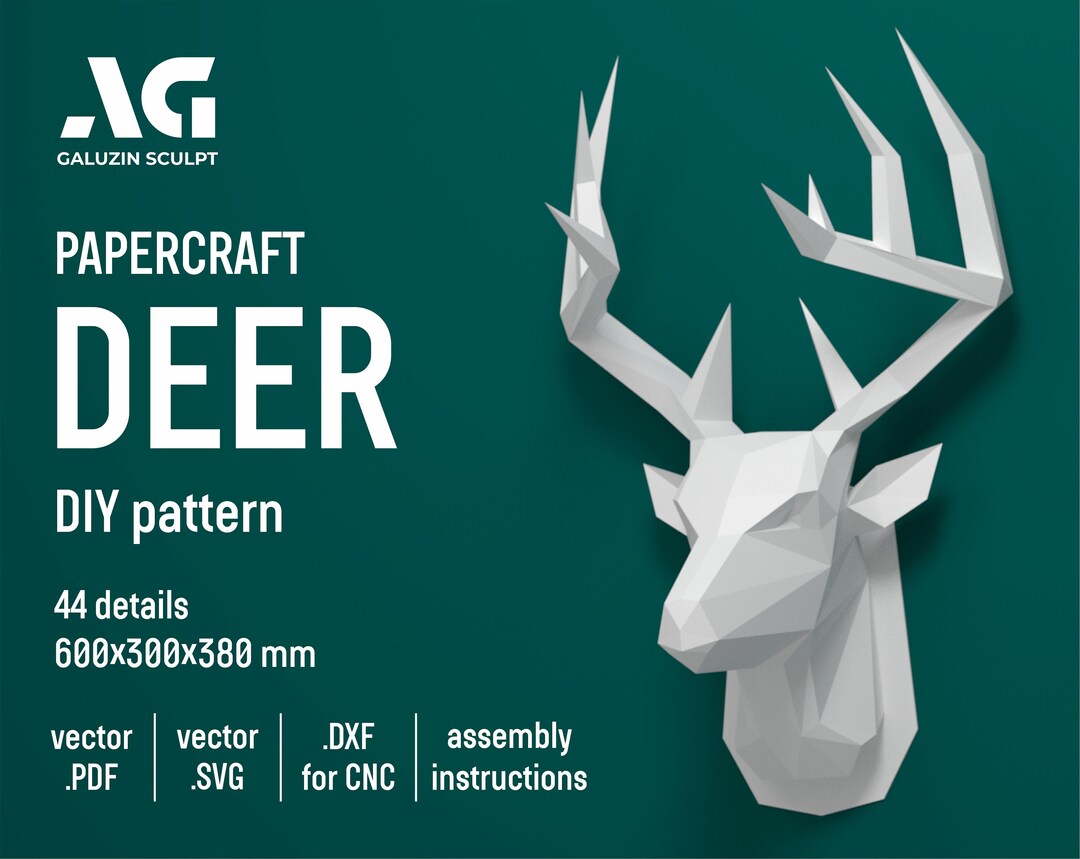 3D Papercraft, Deer Trophy, Pepakura, Lowpoly, Low Polygon, Papercraft ...