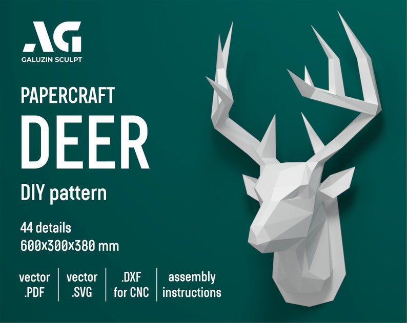 3D Papercraft, Deer Trophy, Pepakura, Lowpoly, Low Polygon, Papercraft ...