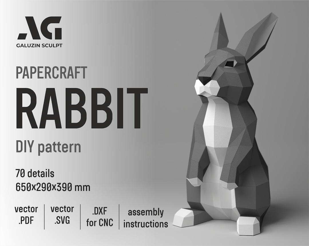 Standing Rabbit, 3D, Rabbit, Papercraft, Low Polygon, DIY Origami ...