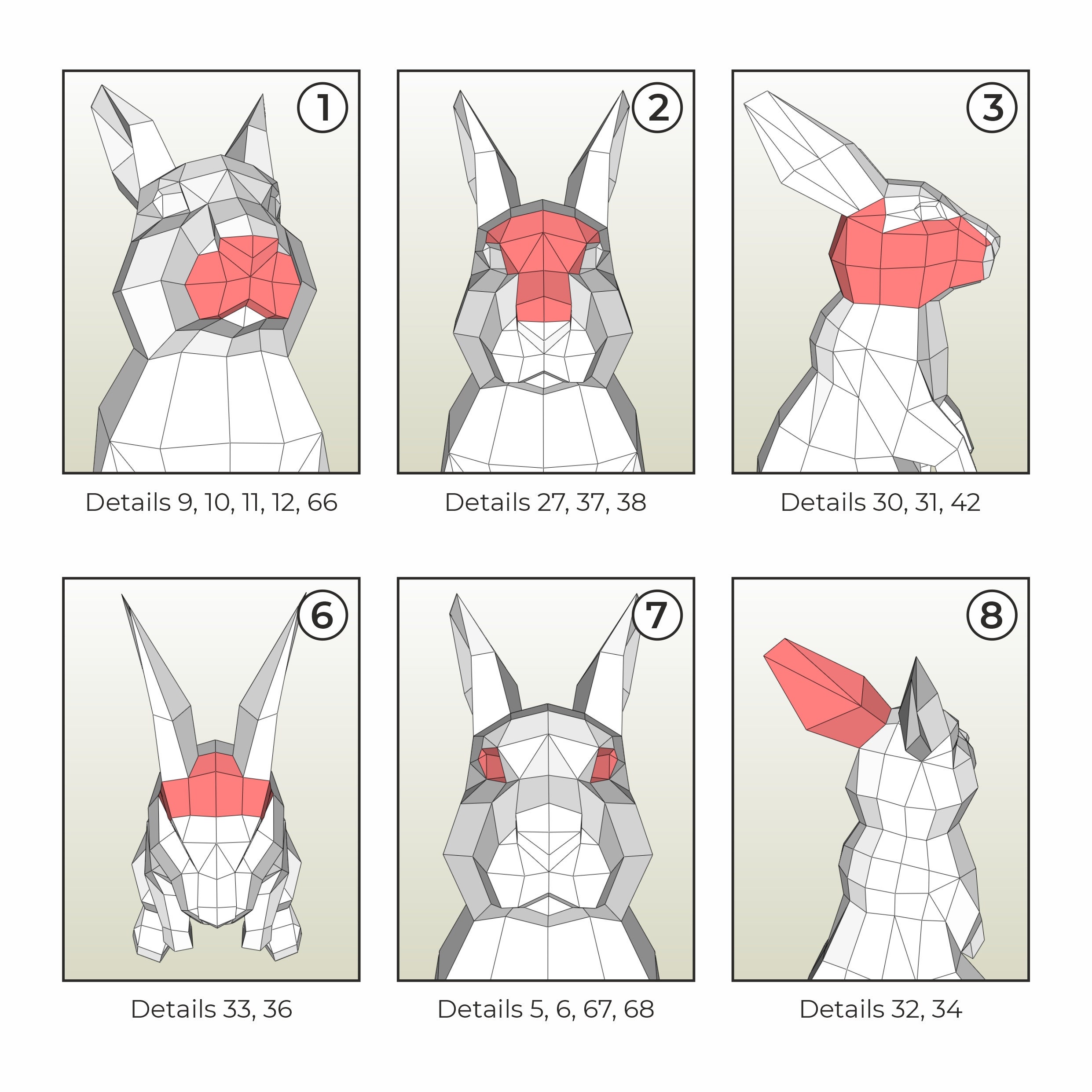 Standing Rabbit, 3D, Rabbit, Papercraft, Low Polygon, DIY Origami ...