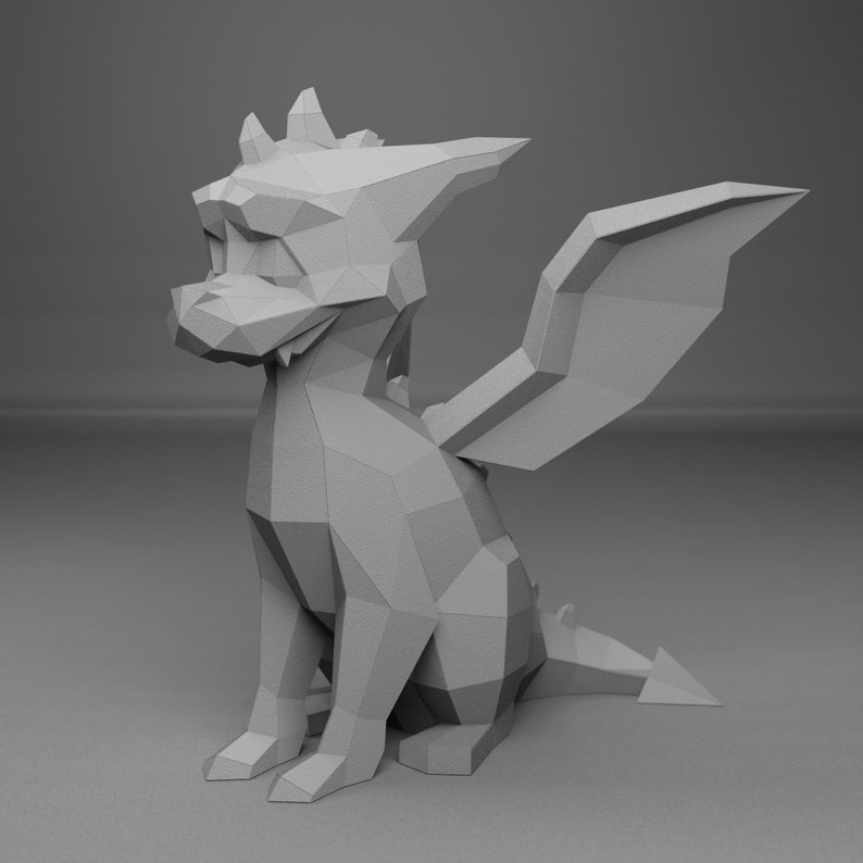 Dragón sentado, 3D, Dragón, Papercraft, Low Polygon, Origami DIY ...