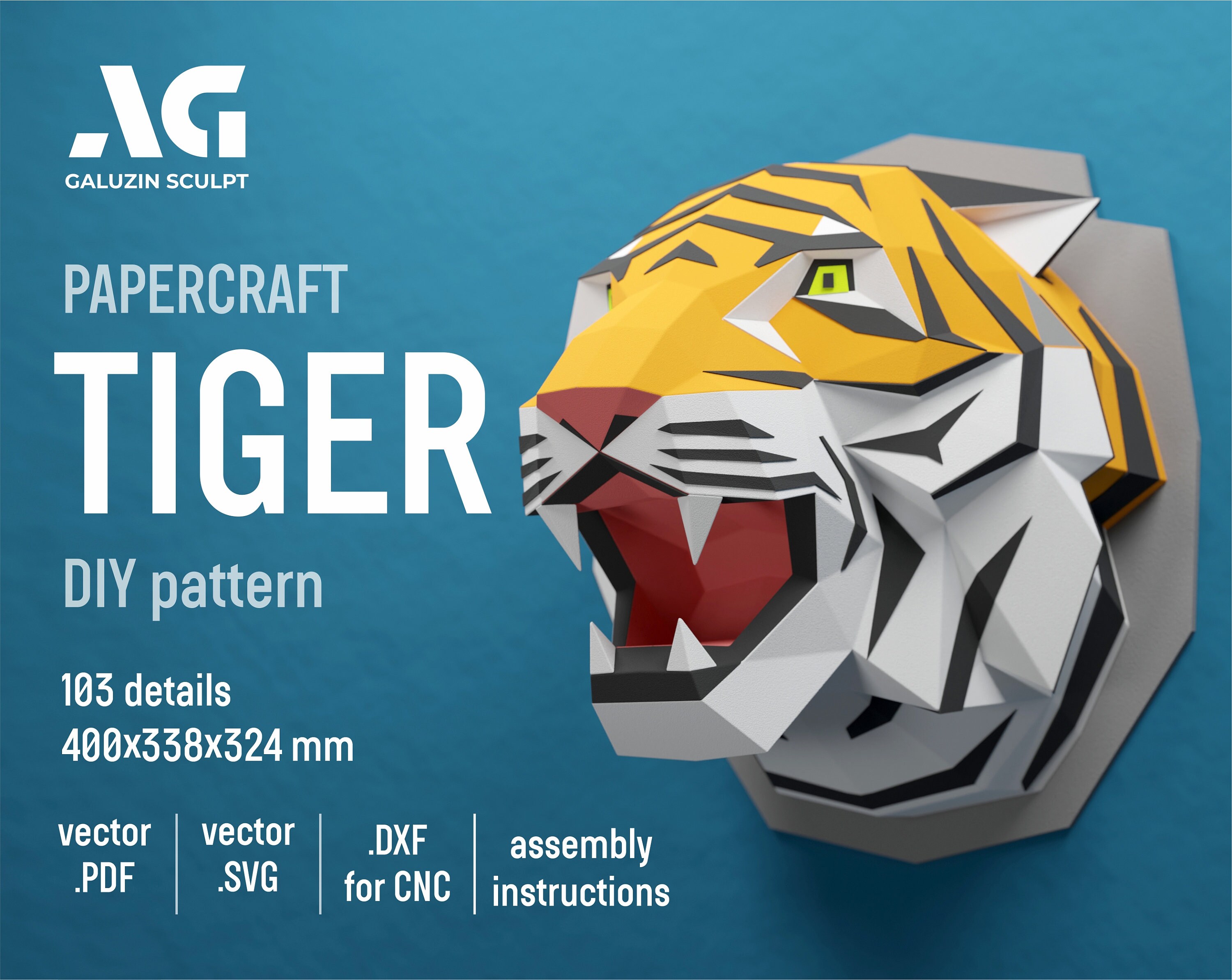 3D Papercraft, Tiger Trophy, Pepakura, Polygonal Paper, Low Polygon ...