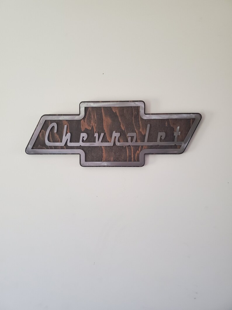 Classic Chevrolet | Chevy Emblem | Metal Art on Wood | Automotive Wall ...