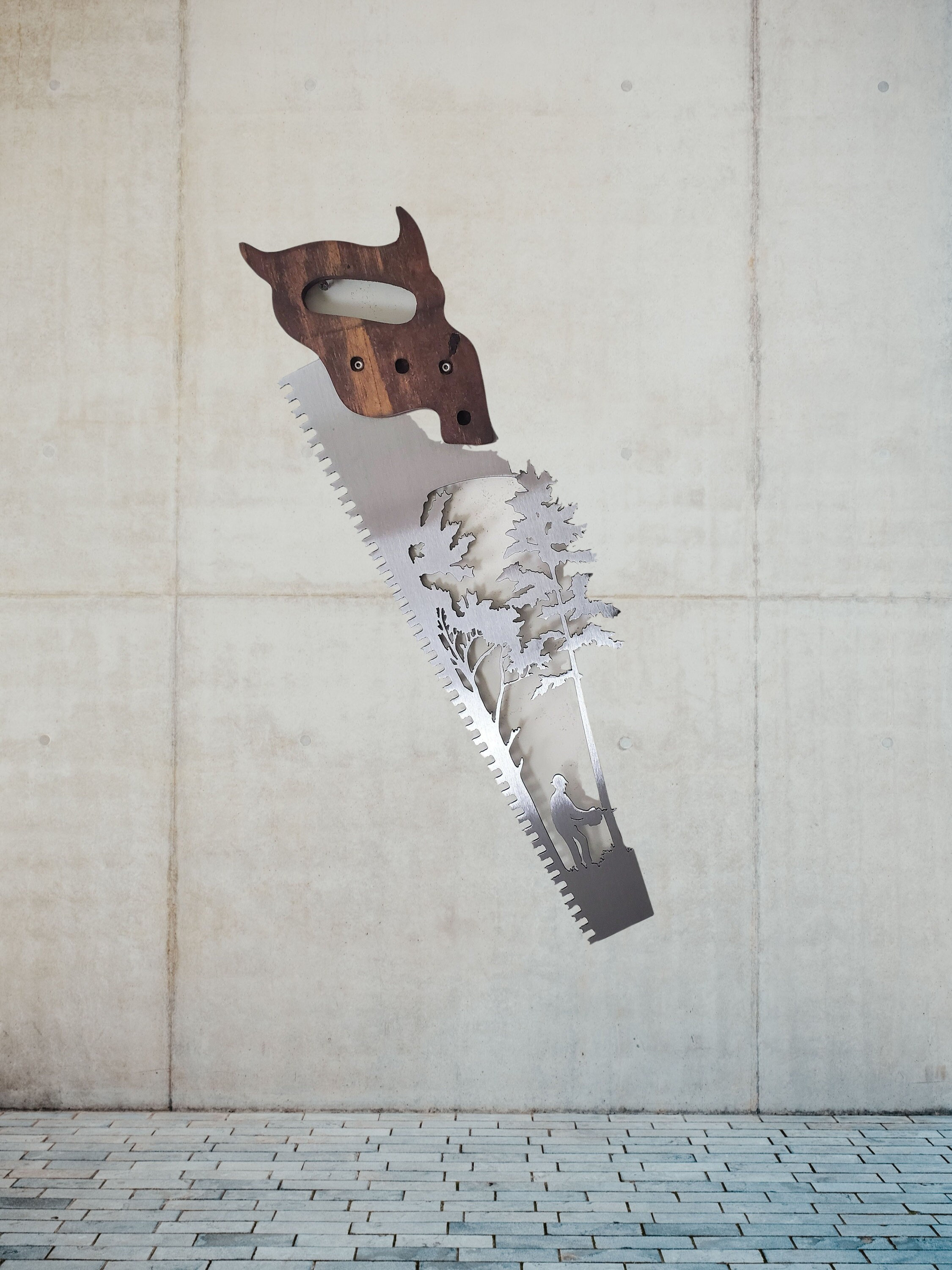 Wood Saw Lumberjack Felling Tree Metal Art Made in USA Rustic Metal ...