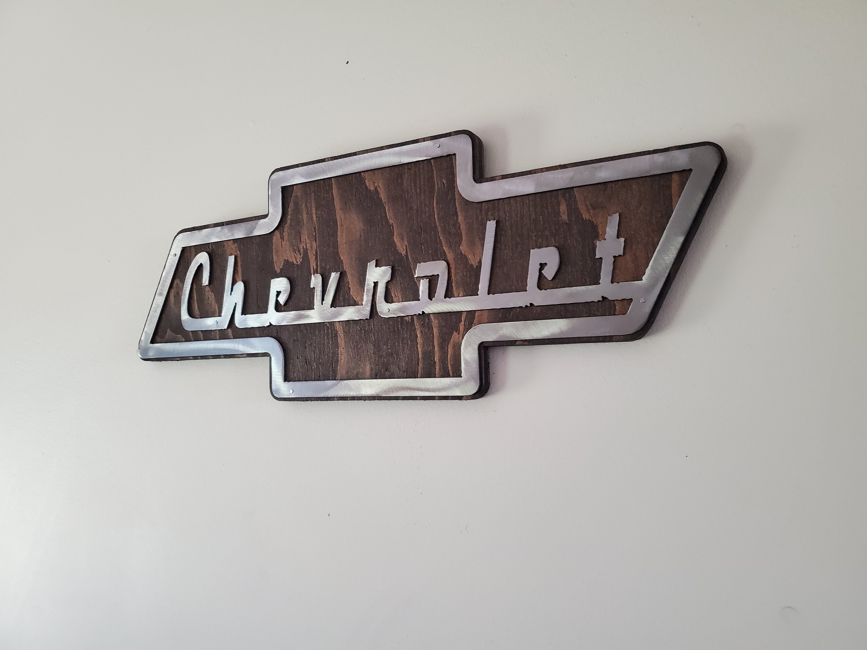 Classic Chevrolet chevy emblem metal art on wood beamish auto | Etsy