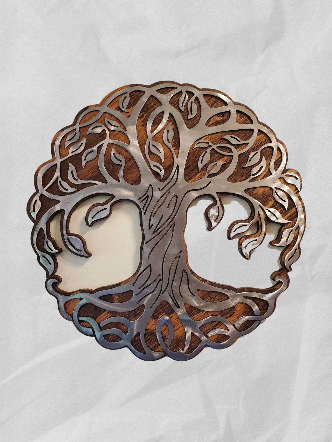 Metal Tree of Life Wall Decor: Rustic Steel on Wood Art - Etsy