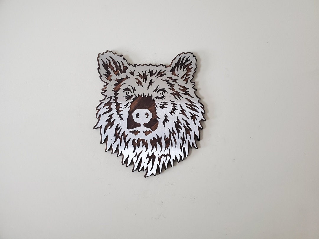 Bear Head Metal Art on Wood Wall Decor | Rustic Black Bear | Brown ...