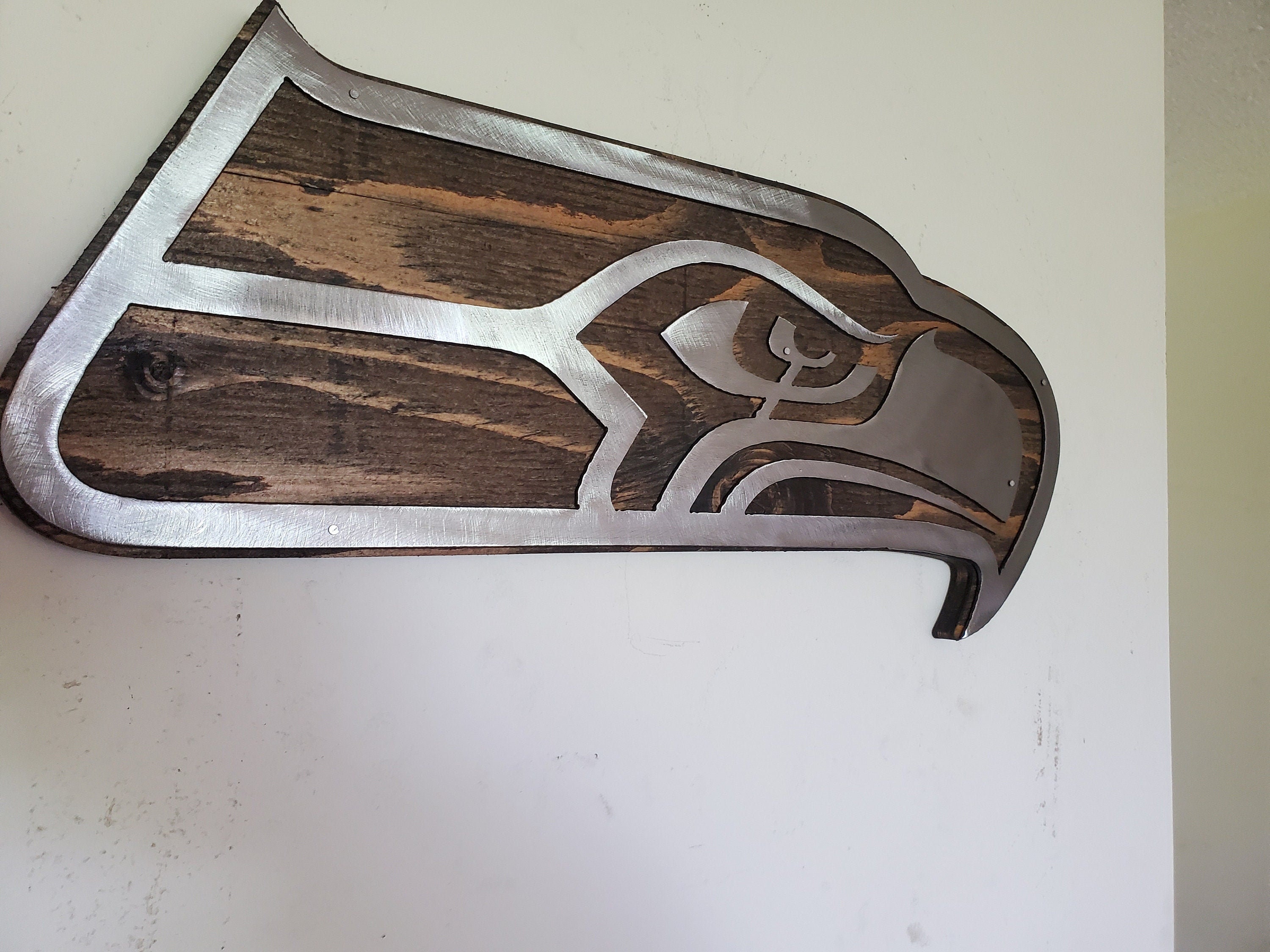 Seattle Seahawks Tribute | Metal Art on Wood | Rustic Wall Decor ...