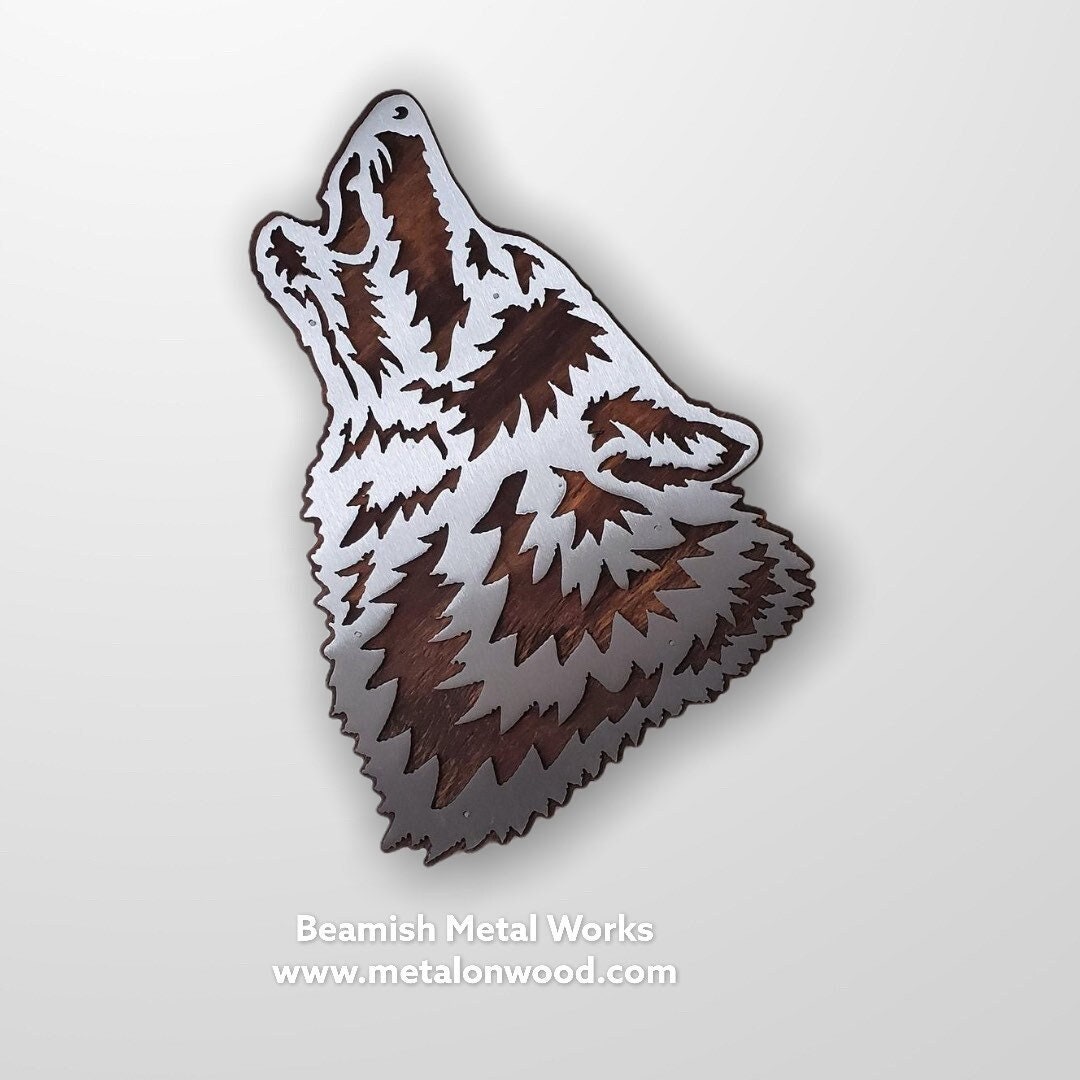 Howling Grey Wolf Metal Art | Rustic Wood and Steel | Wilderness ...