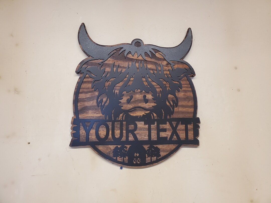 Monogram Scottish Cow Head Metal Art: Rustic Wood Wall Decor ...